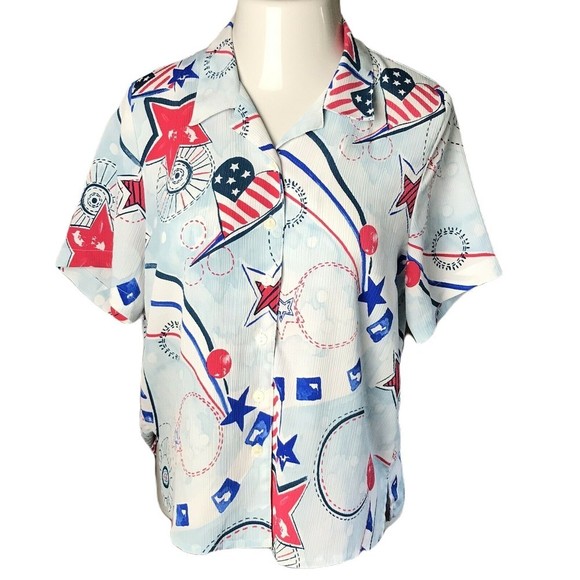 Alia | Tops | Alia Button Up Collared Shirt Sz P Red White Blue Short ...